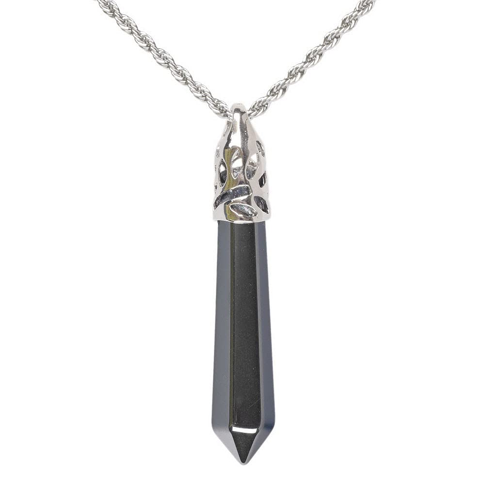 Justinstones Natural Hematite Gemstone Hexagonal Pointed Reiki Chakra Pendant Necklace 20 Inch High-grade Iron Gift Box