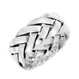 Silverly 925 Sterling Silver Rings for Men and Women - Braided Ring 7.7 mm - Wide Band Men's Rings - Woven Band Thick Wedding Rings His and Hers - Classic Promise Rings for Couples