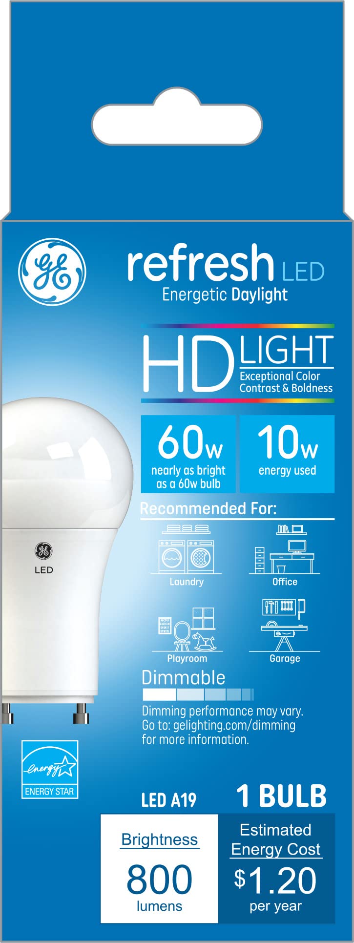 GE Lighting Refresh LED Light Bulbs, 10 Watts (60 Watt Equivalent) Plug-In GU24 Base, HD Light, Dimmable (1 Pack)