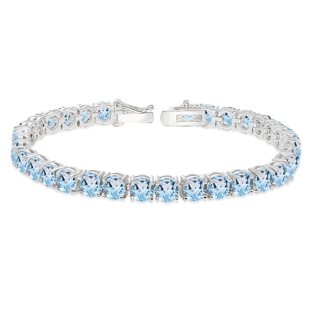 B. BRILLIANT Sterling Silver 5mm Round Genuine, Created or Simulated Gemstone Tennis Bracelet for Women