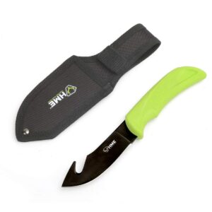 hme fixed stainless steel 3.5" black oxide blade with gut hook knife with heavy-duty nylon sheath for hunting, camping, backpacking