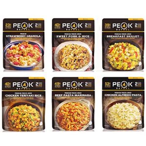 peak refuel variety meal kit | 239g protein | 4920 calories | 100% real meat | premium freeze dried backpacking & camping food | 2 servings | ideal mre survival meal