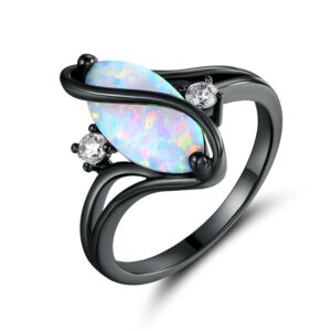 barzel 18k black rhodium plated created fire opal ring with cubic zirconia accents (black rhodium fire opal, 8)