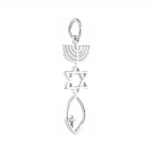 small messianic seal jewelry charm with small cross in sterling silver