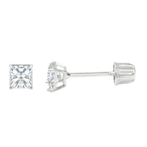 14k gold square solitaire princess cut cubic zirconia cz stud earrings with screw backs in yellow or white (0.1-1.75 carats)