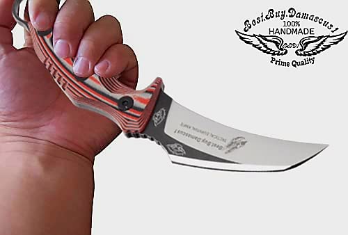 Best.Buy.Damascus1 Hunting knife Survial Red G10 Fixed Blade Knife with Kydex Sheath Prime Qulity