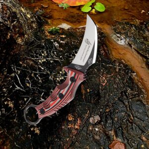 Best.Buy.Damascus1 Hunting knife Survial Red G10 Fixed Blade Knife with Kydex Sheath Prime Qulity