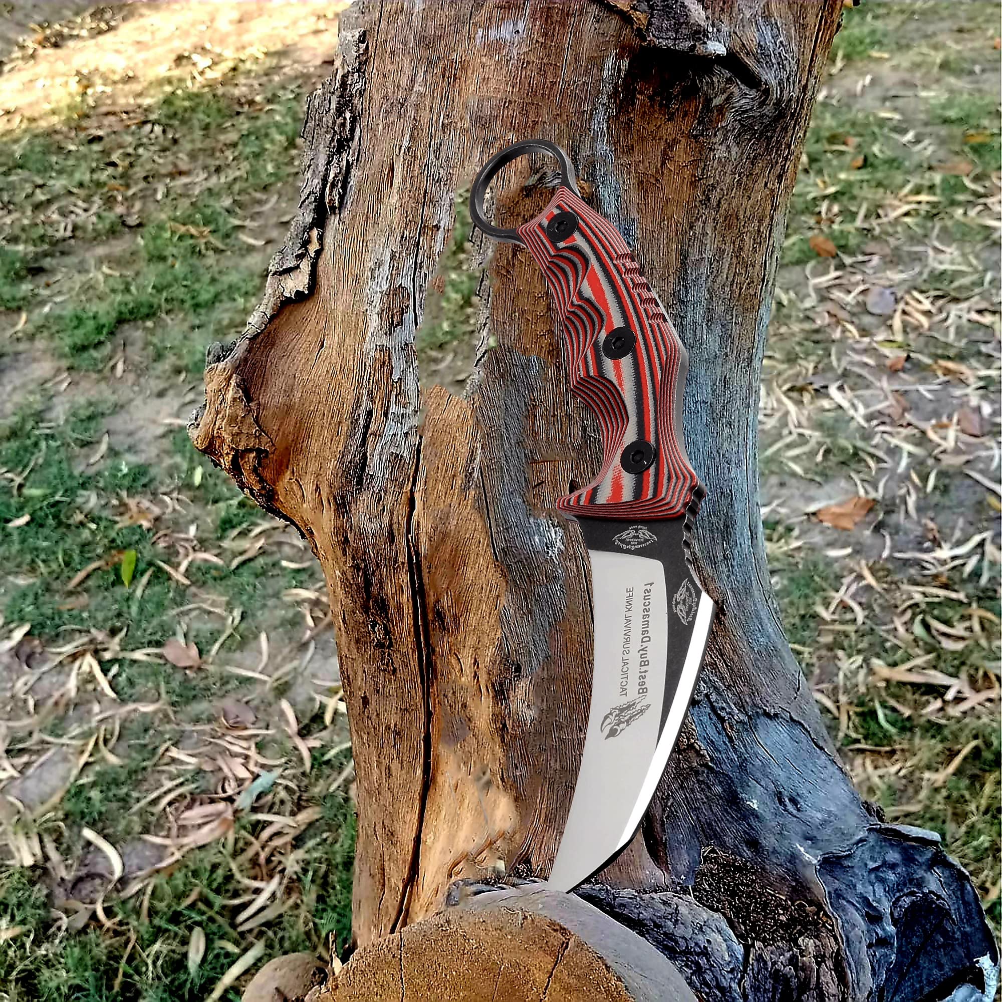 Best.Buy.Damascus1 Hunting knife Survial Red G10 Fixed Blade Knife with Kydex Sheath Prime Qulity