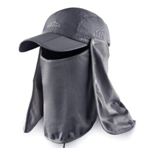 ellewin outdoor fishing flap hat upf50 sun cap removable mesh face neck cover, d-grey/ mesh neck cover, m-l-xl