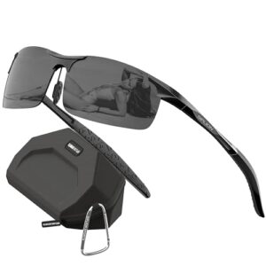 siplion men's polarized sport sunglasses - ultra-light al-mg metal frame for driving boating fishing hiking - 8177 black