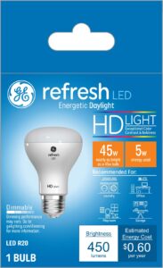 ge refresh led light bulb, 45 watt, daylight, r20 floodlight (1 pack)