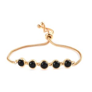 shop lc black onyx magic ball bolo tennis bracelet for women jewelry ion plated 18k yellow gold adjustable size 7.50" birthday gifts for women