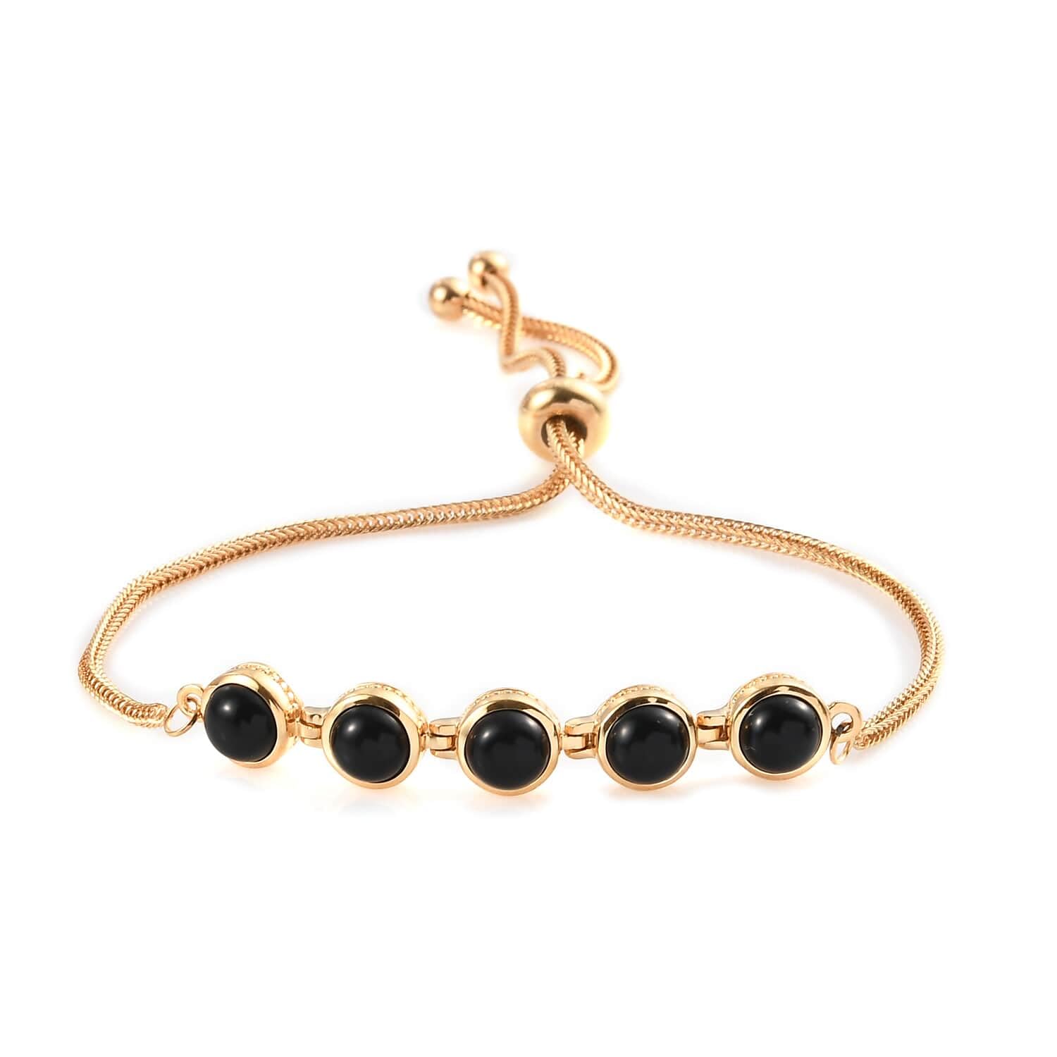 Shop LC Black Onyx Magic Ball Bolo Tennis Bracelet For Women Jewelry Ion Plated 18K Yellow Gold Adjustable Size 7.50" Birthday Gifts for Women