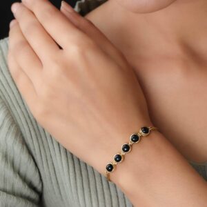 Shop LC Black Onyx Magic Ball Bolo Tennis Bracelet For Women Jewelry Ion Plated 18K Yellow Gold Adjustable Size 7.50" Birthday Gifts for Women