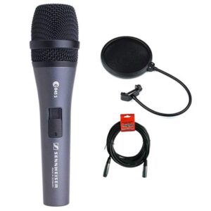 sennheiser e845s super-cardioid handheld dynamic microphone with switch plus xlr-xlr cable and pop filter