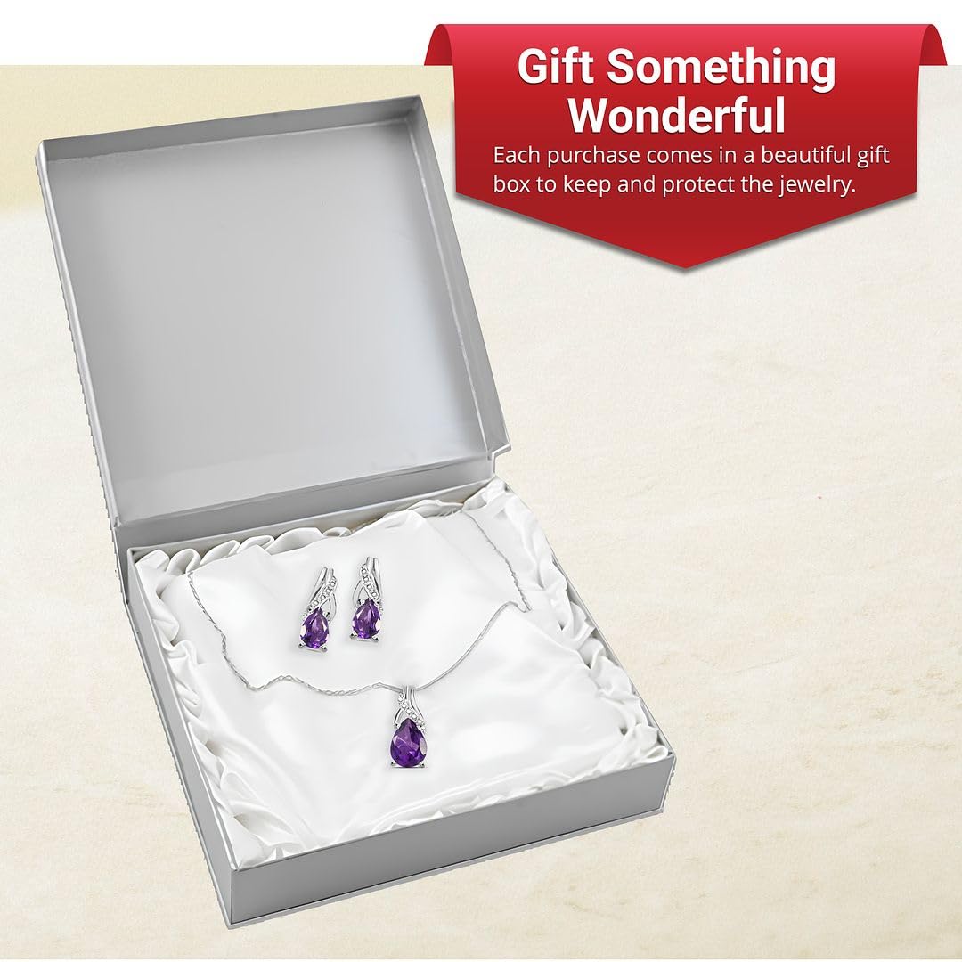 Shop LC Wedding Costume Jewelry Set for Women Purple Amethyst Drop Earrings Bridal Necklace 925 Sterling Silver Stainless Steel Bridesmaid Gifts for Women for Bride Size 20" Birthday Gifts