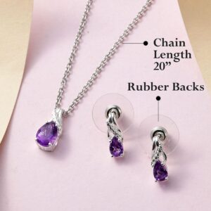 Shop LC Wedding Costume Jewelry Set for Women Purple Amethyst Drop Earrings Bridal Necklace 925 Sterling Silver Stainless Steel Bridesmaid Gifts for Women for Bride Size 20" Birthday Gifts