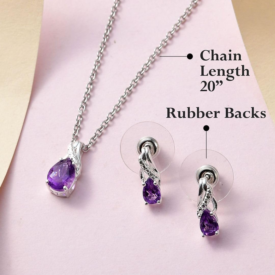 Shop LC Wedding Costume Jewelry Set for Women Purple Amethyst Drop Earrings Bridal Necklace 925 Sterling Silver Stainless Steel Bridesmaid Gifts for Women for Bride Size 20" Birthday Gifts