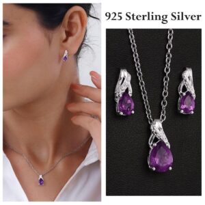 Shop LC Wedding Costume Jewelry Set for Women Purple Amethyst Drop Earrings Bridal Necklace 925 Sterling Silver Stainless Steel Bridesmaid Gifts for Women for Bride Size 20" Birthday Gifts