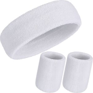 willbond 3 pcs sweatbands set 80s neon sports headband tennis striped sweat band paris sports competitions sports games for men women kids party supplies(white,solid style)