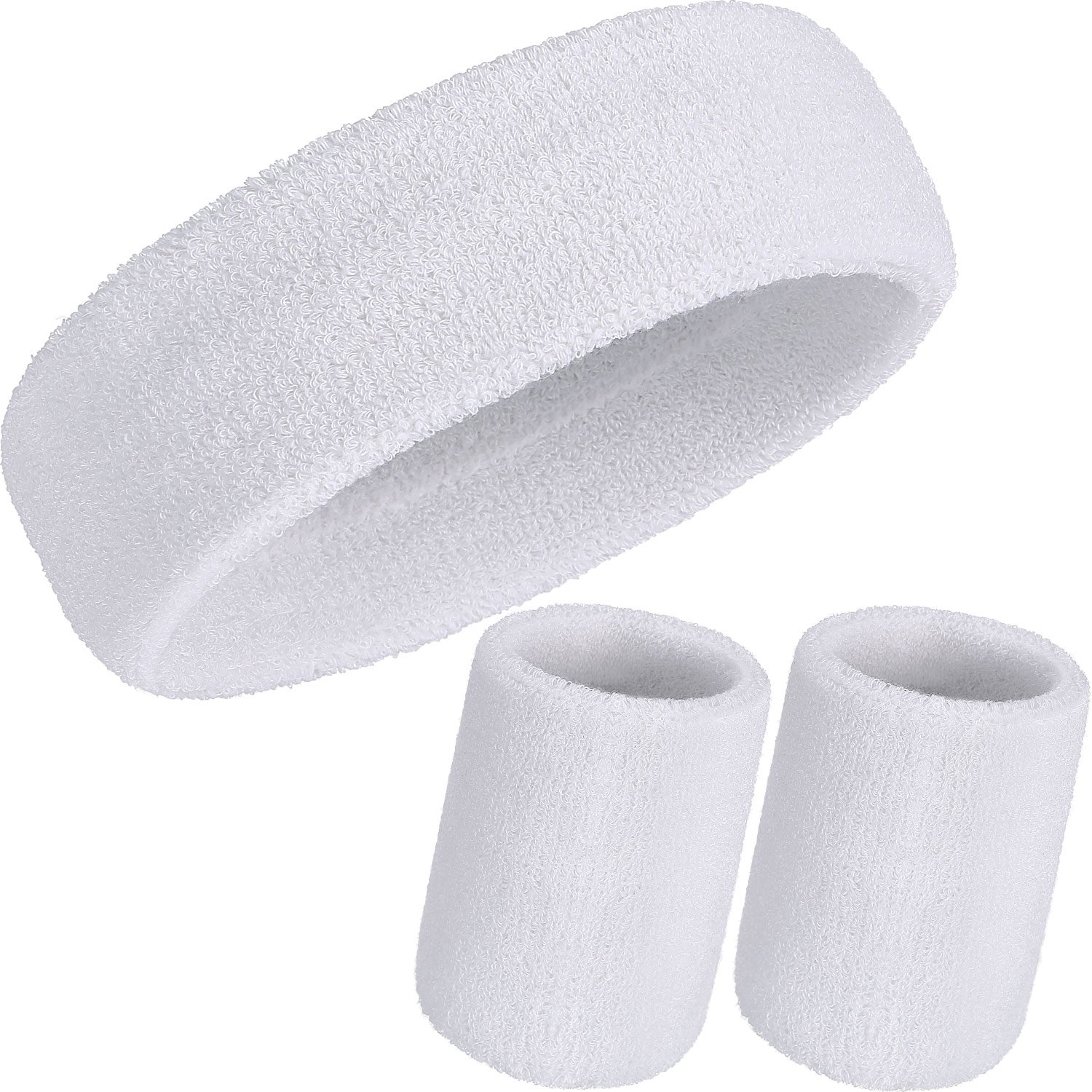 WILLBOND 3 Pcs Sweatbands Set 80s Neon Sports Headband Tennis Striped Sweat Band Paris Sports Competitions Sports Games for Men Women Kids Party Supplies(White,Solid Style)