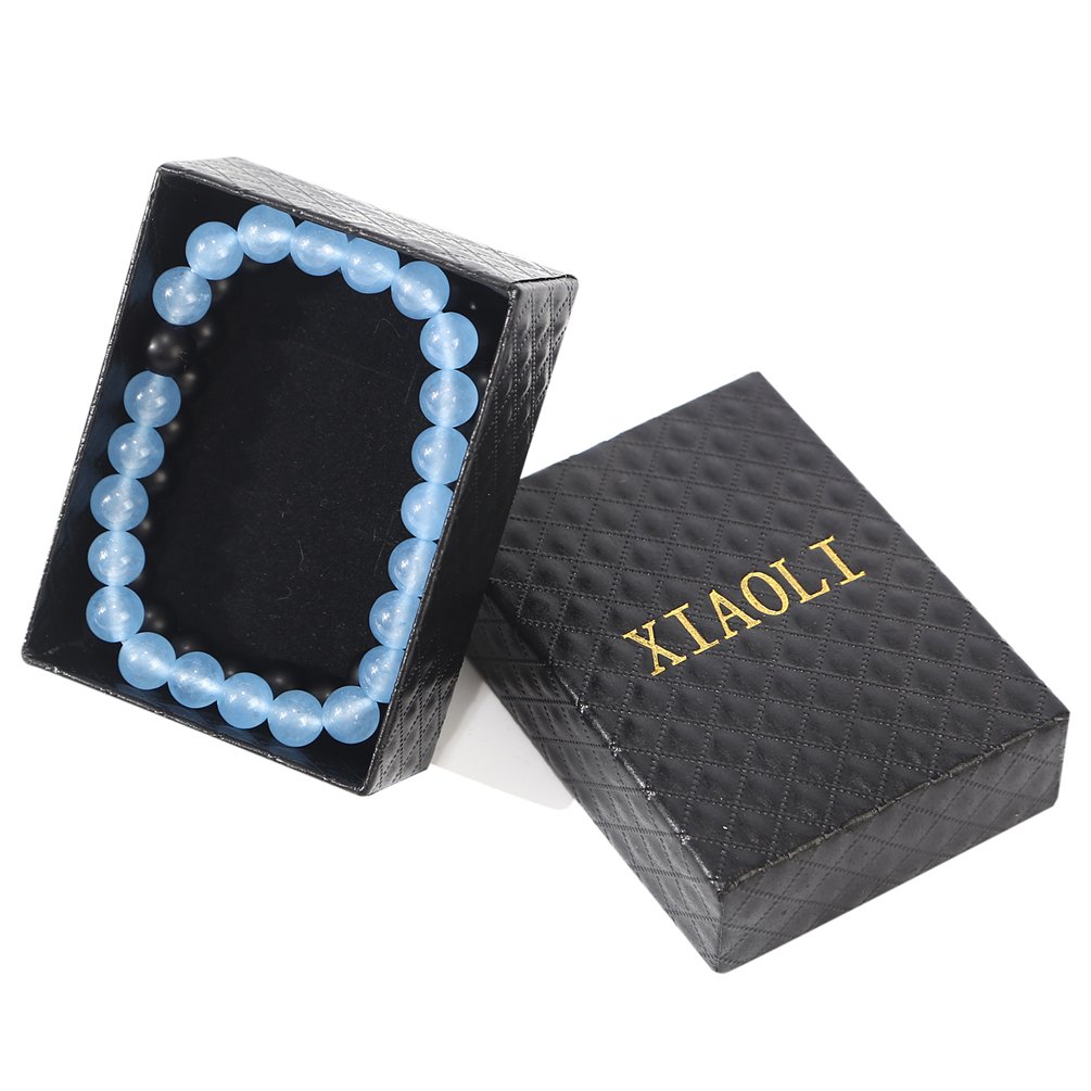 EIGHTEX Black Matte Agate & Turquoise His and Hers Bracelets 8mm Sandstone Couple Bracelet Distance Bracelets (Sky blue 2PCS/Set)