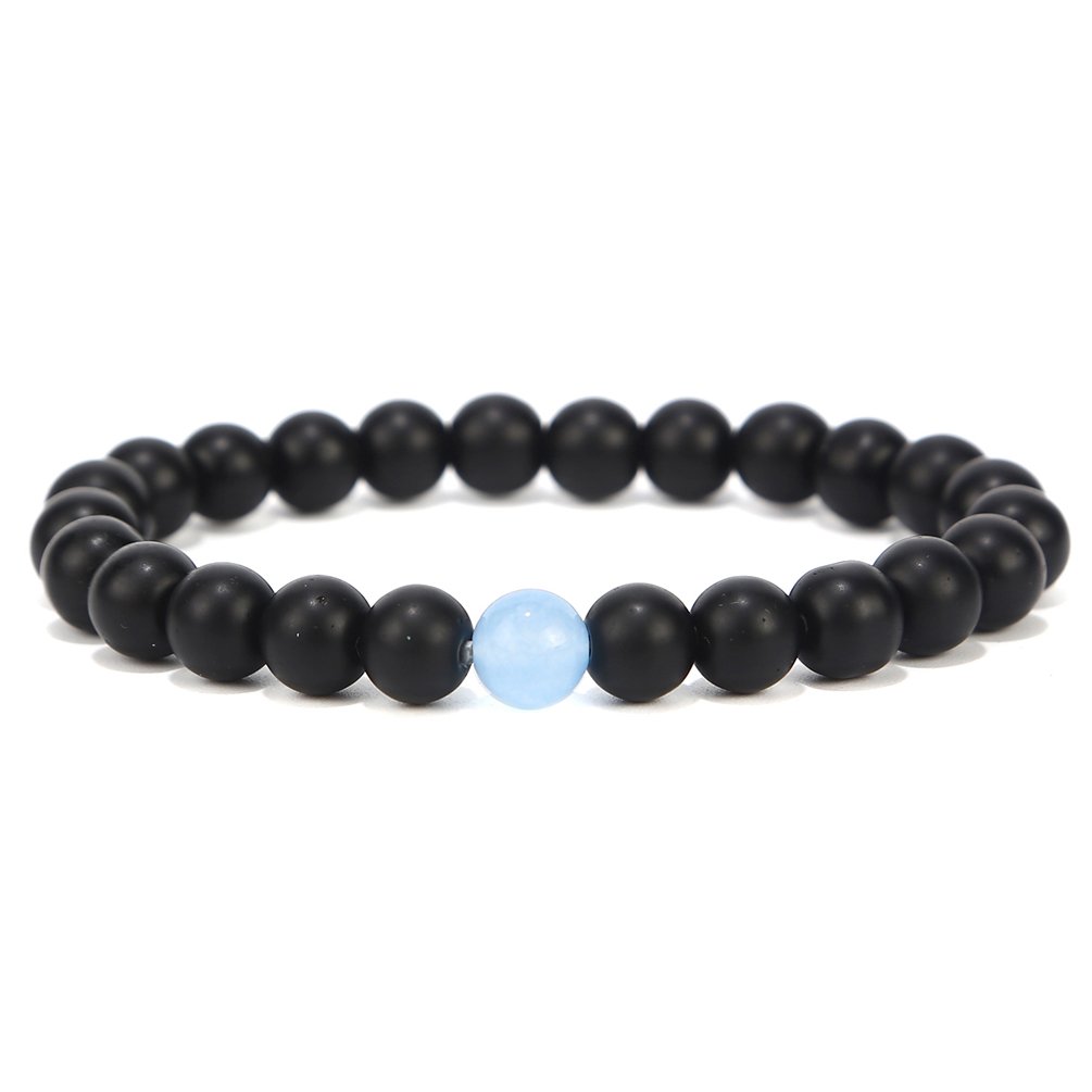 EIGHTEX Black Matte Agate & Turquoise His and Hers Bracelets 8mm Sandstone Couple Bracelet Distance Bracelets (Sky blue 2PCS/Set)