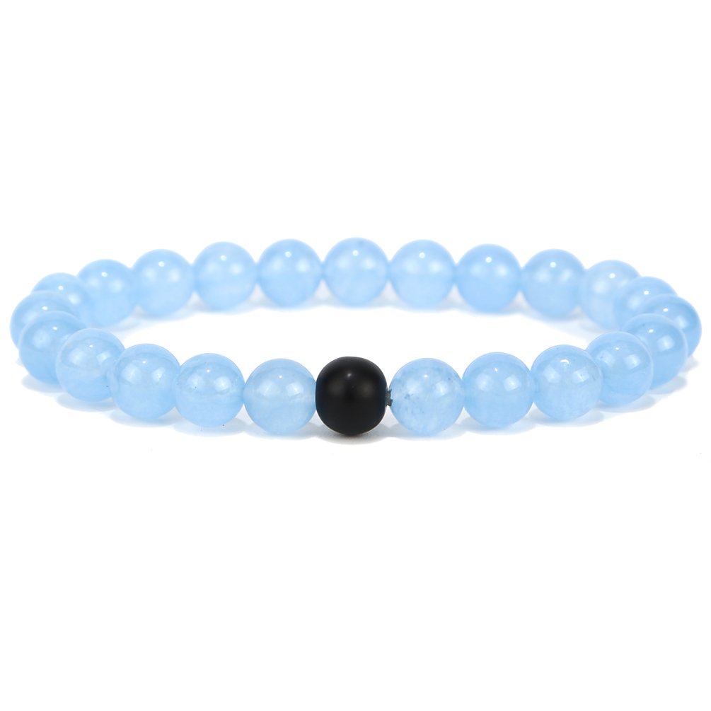 EIGHTEX Black Matte Agate & Turquoise His and Hers Bracelets 8mm Sandstone Couple Bracelet Distance Bracelets (Sky blue 2PCS/Set)