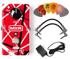 mxr evh90 phase 90 effects pedal bundle w/2 patch cables, 9v power supply, and 6 assorted dunlop picks