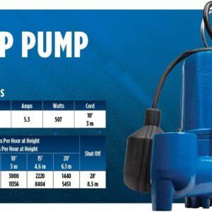 Little Giant Select Series LG-S50T 115-Volt, 1/2 HP, 4300 GPH Cast Iron Sump Pump with Tethered Switch, Blue, 14942675