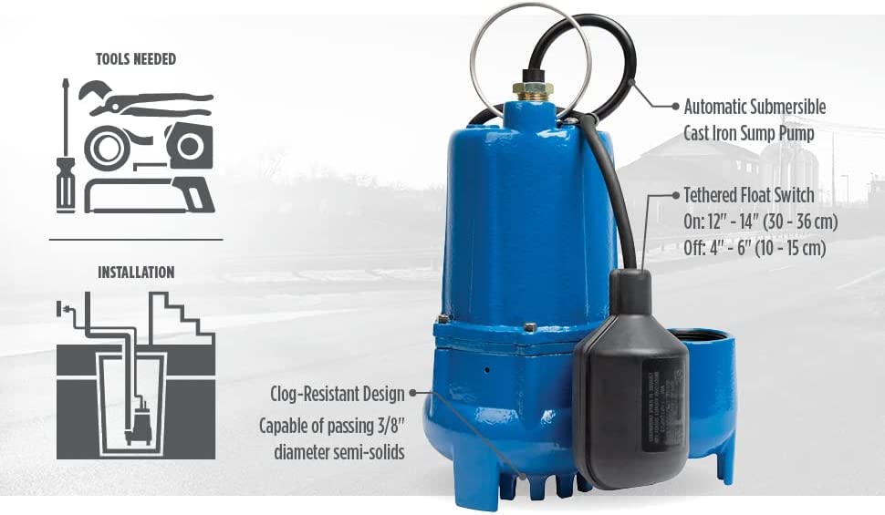 Little Giant Select Series LG-S50T 115-Volt, 1/2 HP, 4300 GPH Cast Iron Sump Pump with Tethered Switch, Blue, 14942675