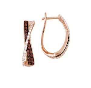 brandy diamondorables 18k rose gold silver chocolate brown beautiful crossover hoop earrings 1.00 ctw.