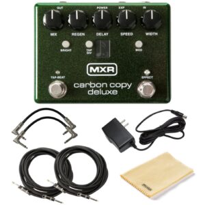 mxr m292 carbon copy deluxe analog delay pedal bundle w/4 cables, 9v power supply, and dunlop polishing cloth