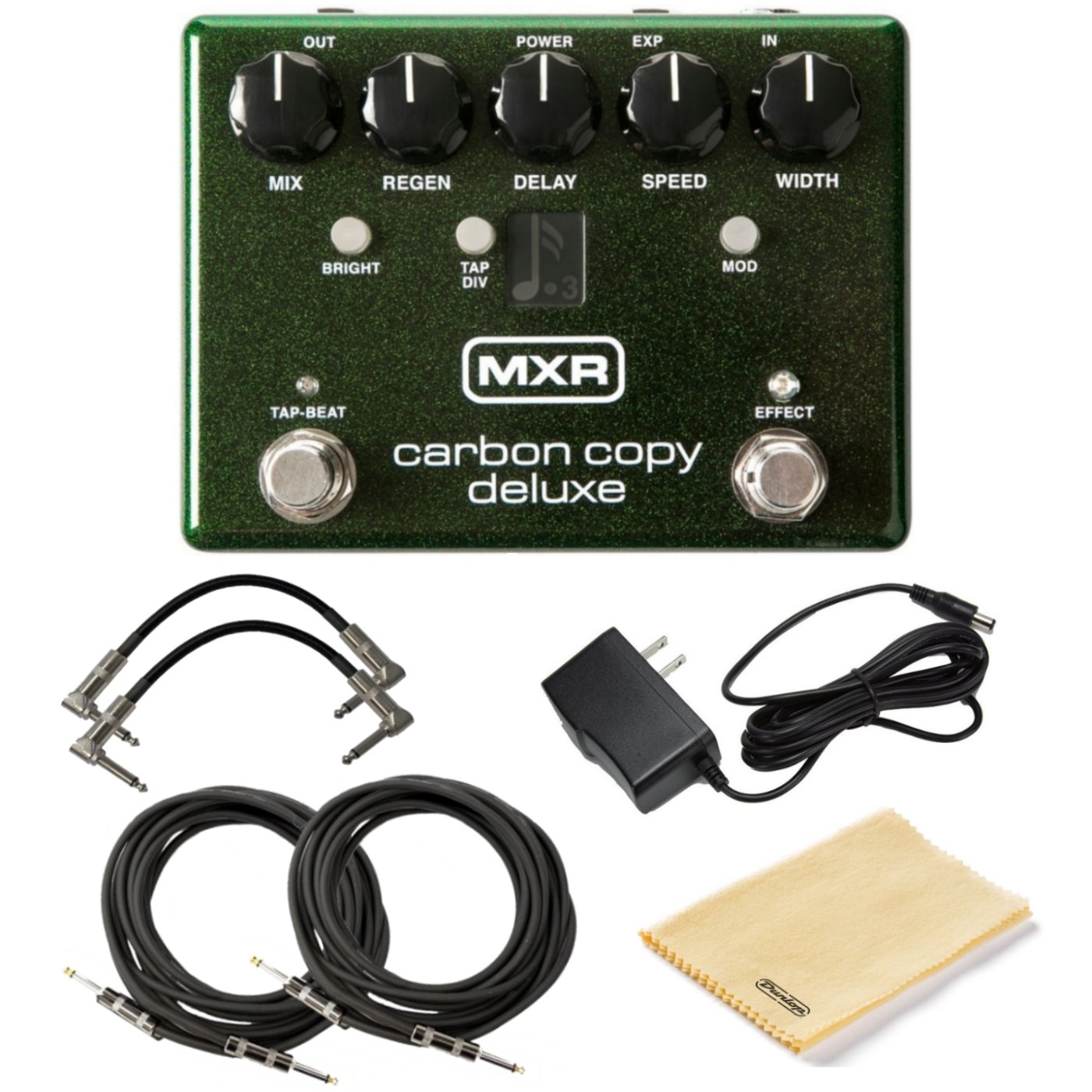 MXR M292 Carbon Copy Deluxe Analog Delay Pedal Bundle w/4 Cables, 9V Power Supply, and Dunlop Polishing Cloth