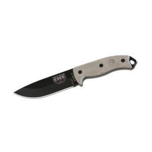 esee knives esee-5p-ko-e, esee-5, plain edge, black blade, knife only, no sheath