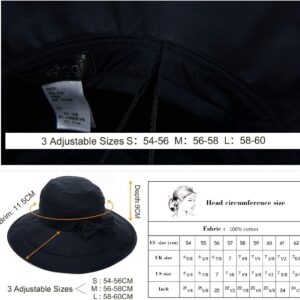 Comhats Packable Summer Cotton Sun Hat Bucket for Women UV Protection Wide Brim Beach Gardening Travel 54-64CM