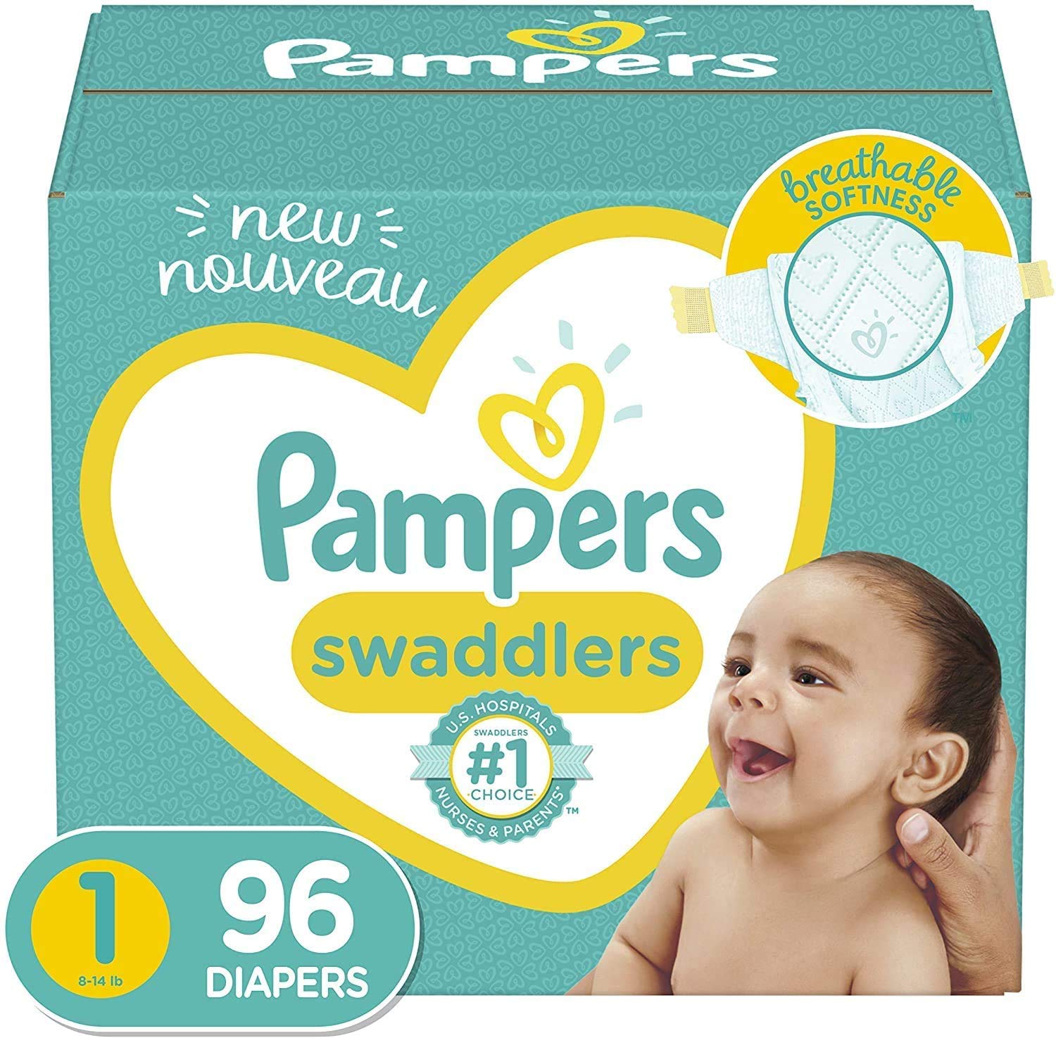 Pampers Swaddlers Newborn Diapers, Size 1, 96 Count