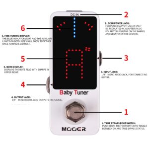 mooer tuner pedal, baby tuner guitar pedal mute function micro tuner tuning pedal for electric instruments electro-acoustic instruments