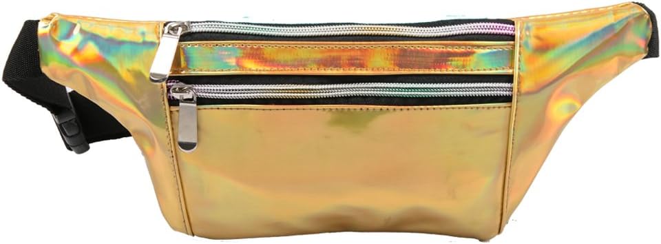 Holographic Fanny Pack for Women Men, Water Resistant Crossbody Waist Bag Pack with Multi-Pockets Adjustable Belts