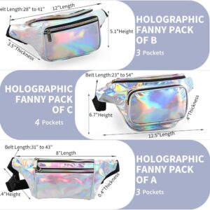 Holographic Fanny Pack for Women Men, Water Resistant Crossbody Waist Bag Pack with Multi-Pockets Adjustable Belts