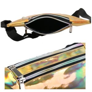 Holographic Fanny Pack for Women Men, Water Resistant Crossbody Waist Bag Pack with Multi-Pockets Adjustable Belts