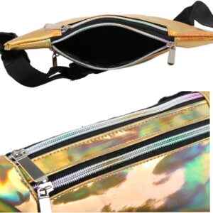 Holographic Fanny Pack for Women Men, Water Resistant Crossbody Waist Bag Pack with Multi-Pockets Adjustable Belts