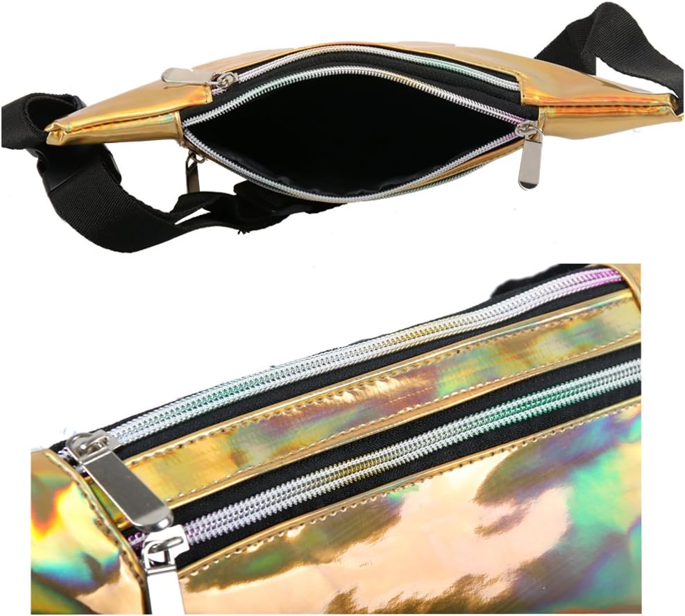 Holographic Fanny Pack for Women Men, Water Resistant Crossbody Waist Bag Pack with Multi-Pockets Adjustable Belts