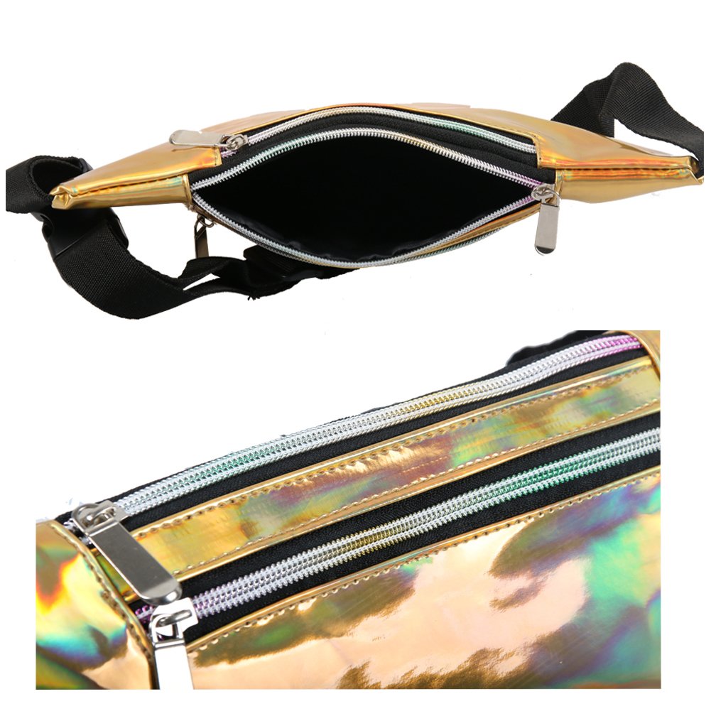 Holographic Fanny Pack for Women Men, Water Resistant Crossbody Waist Bag Pack with Multi-Pockets Adjustable Belts