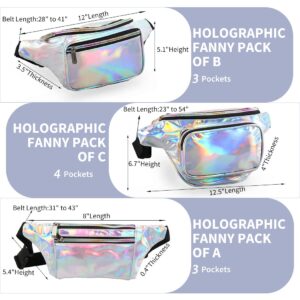 Holographic Fanny Pack for Women Men, Water Resistant Crossbody Waist Bag Pack with Multi-Pockets Adjustable Belts