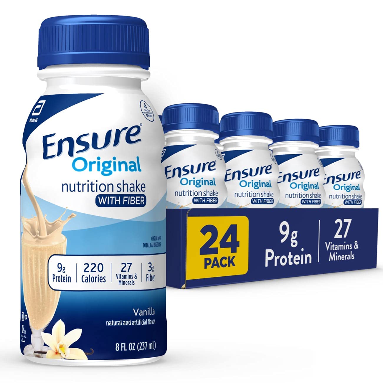 Ensure Original Vanilla Liquid Nutrition Shake With Fiber | gluten free Meal Replacement Shake | 24 Pack | Bottle