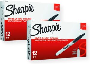 sharpie 32701 retractable permanent markers, fine point, black, 24 count (2 boxes of 12 markers each box)