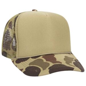 product of ottocap camouflage polyester foam front five panel high crown mesh back trucker hat -grn/lt.lonb/grn