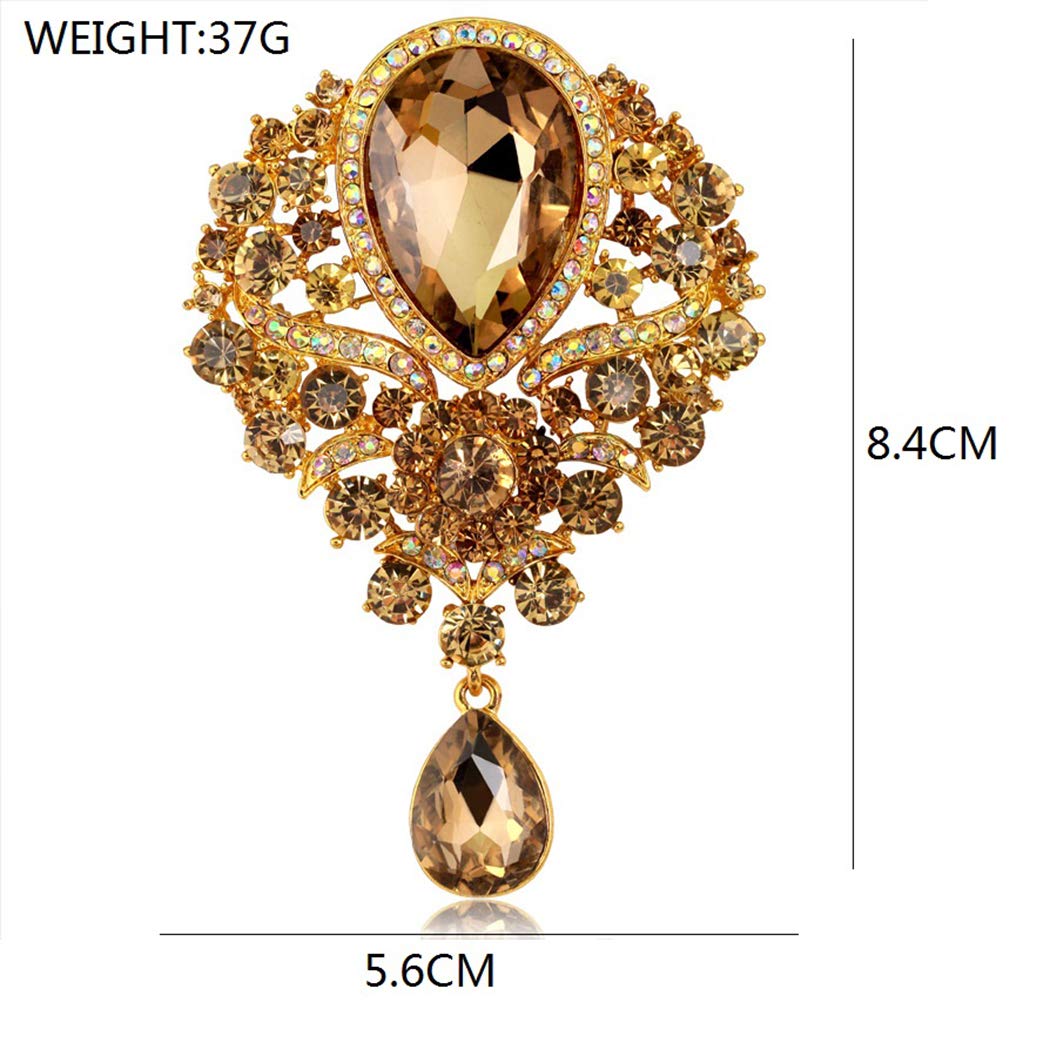 Wedding Bridal Big Crystal Rhinestone Bouquet Brooch Pin for Women (gold)