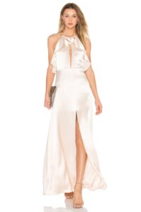 jill jill stuart ruffle halter gown, champagne, 6